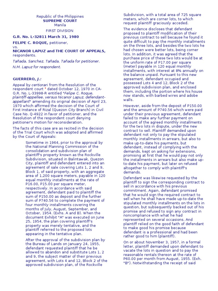 Felipe C. Roque vs. Nicanor Lapuz, G.R. No. L32811, March 31, 1980 ...