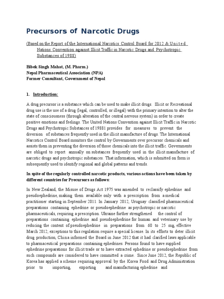 Narcotic Drug Precursors Overview | PDF | Stimulant | Drugs Acting On ...
