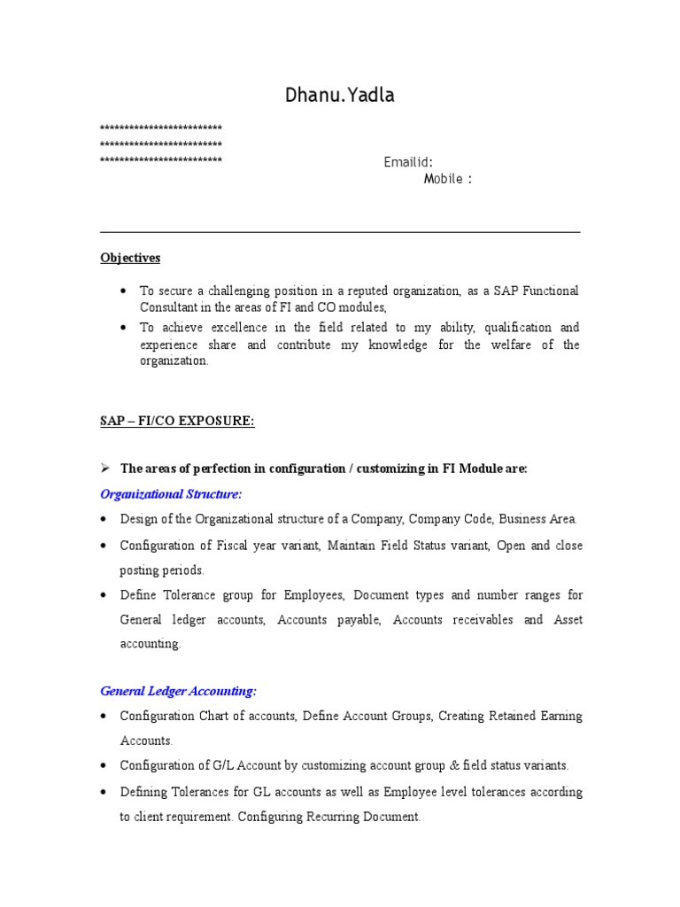 Sap Fresher Resume | PDF | Payments | Depreciation