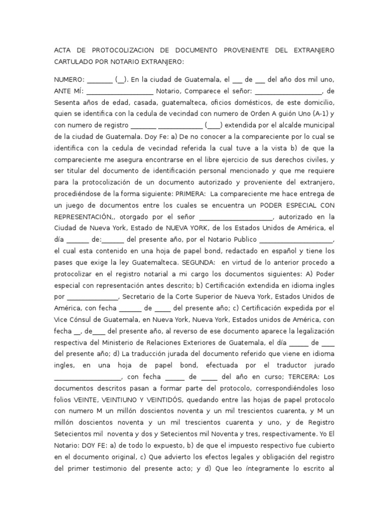 Acta de Protocolizacion de Documento Proveniente Del Extranjero | PDF | Gobierno | Información ...