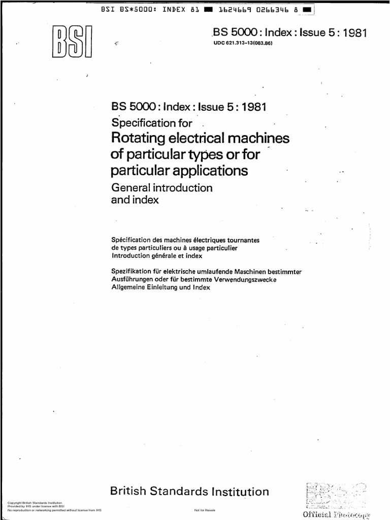 BS 5000 Index | PDF | Electric Motor | Machines