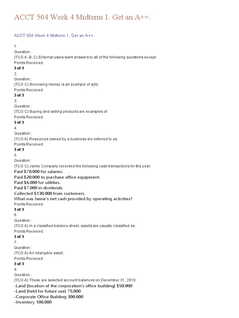 ACCT 504 Week 4 Midterm 1 | Download Free PDF | Debits And Credits ...