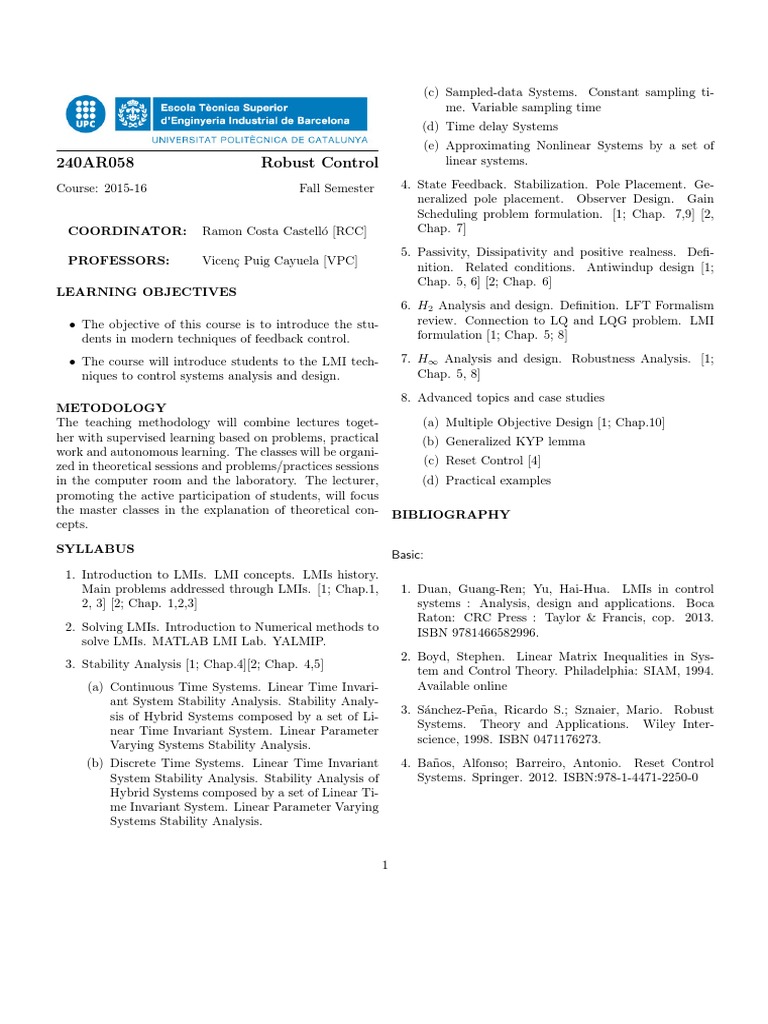 Robust Control | PDF | Control Theory | Emergence