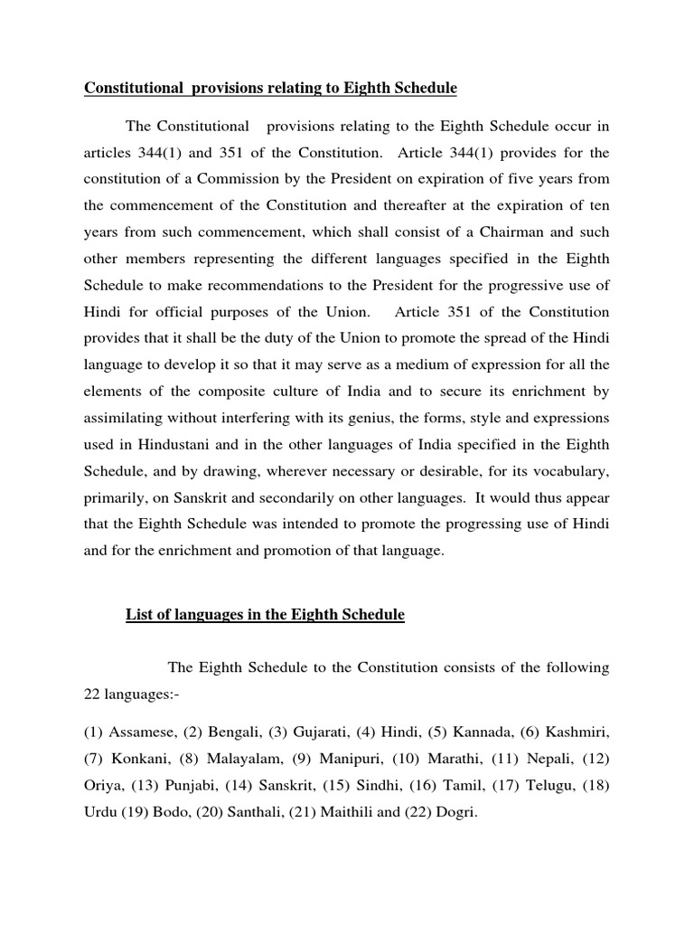 Eighth Schedule of Indian Constitution | PDF