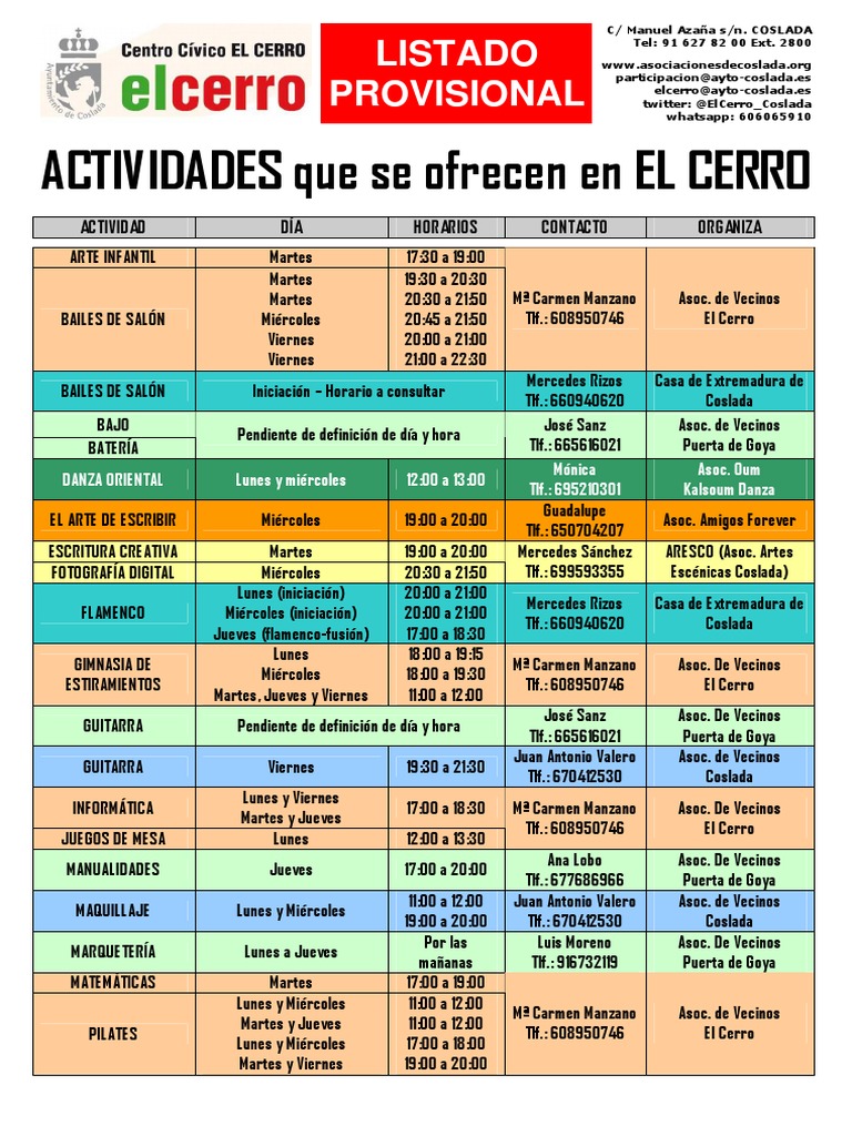 Actividades en El Cerro Coslada | PDF | Ocio