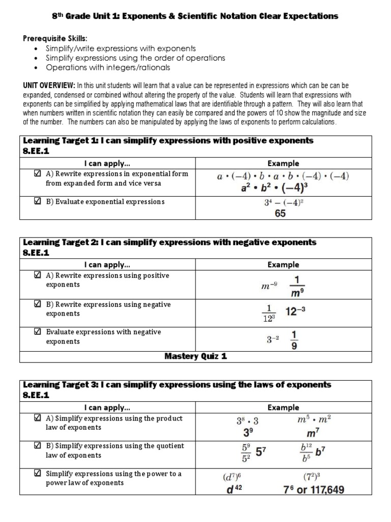 8th Grade Exponents & Scientific Notation | PDF | Exponentiation ...