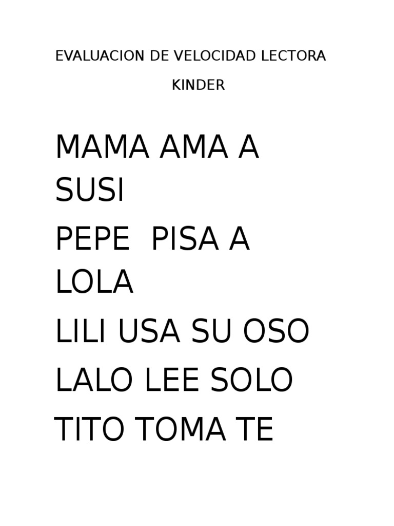 Evaluación de Velocidad Lectora Kinder | PDF
