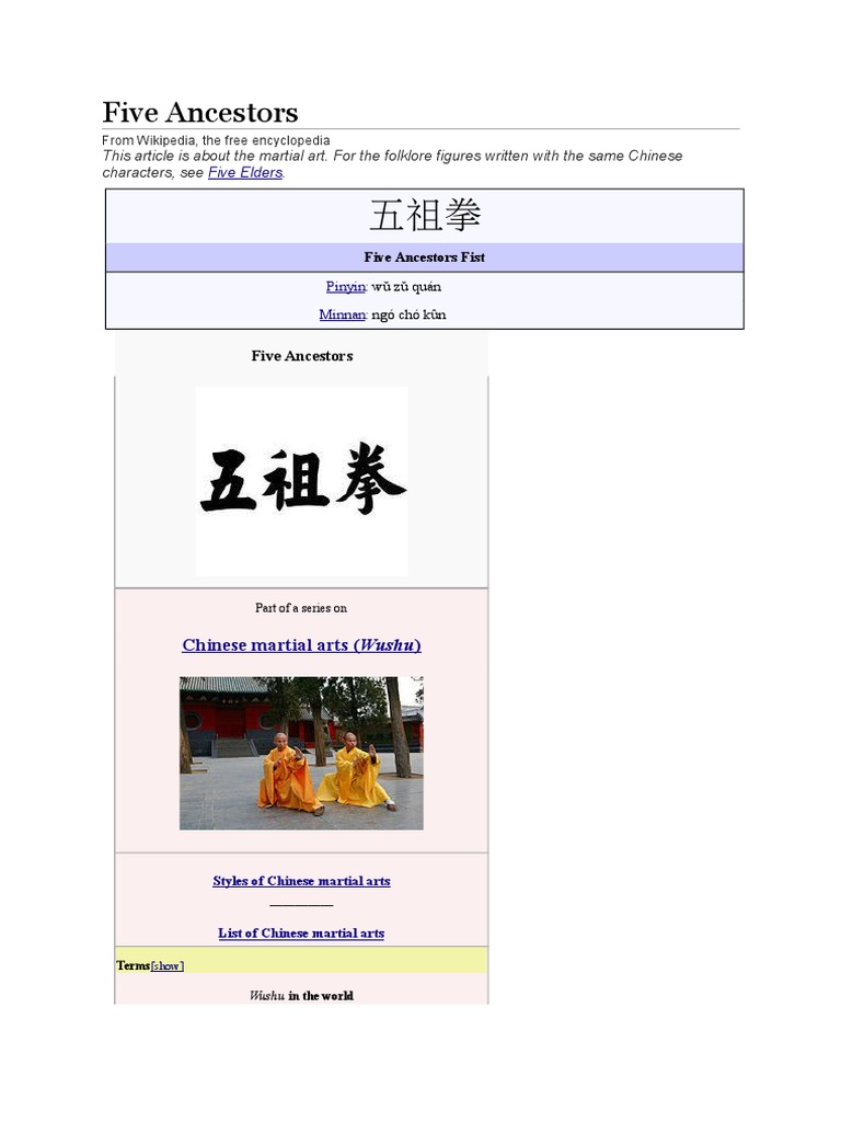 Five Ancestors | PDF | Chinese Martial Arts | East Asian Martial Arts