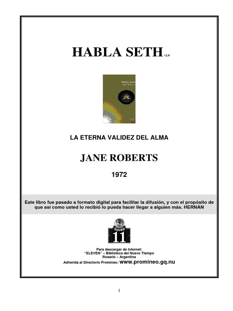 Roberts, Jane - Habla Seth I | PDF | Mente inconsciente | Realidad