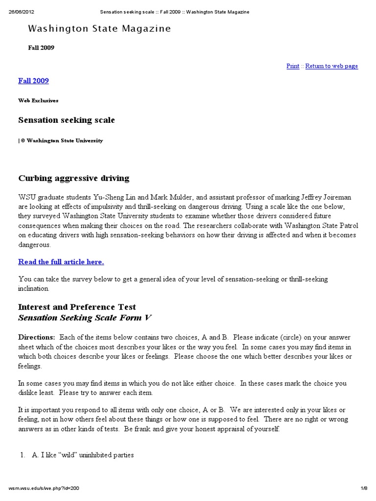 Sensation Seeking | PDF | Personality Traits | Behavioural Sciences