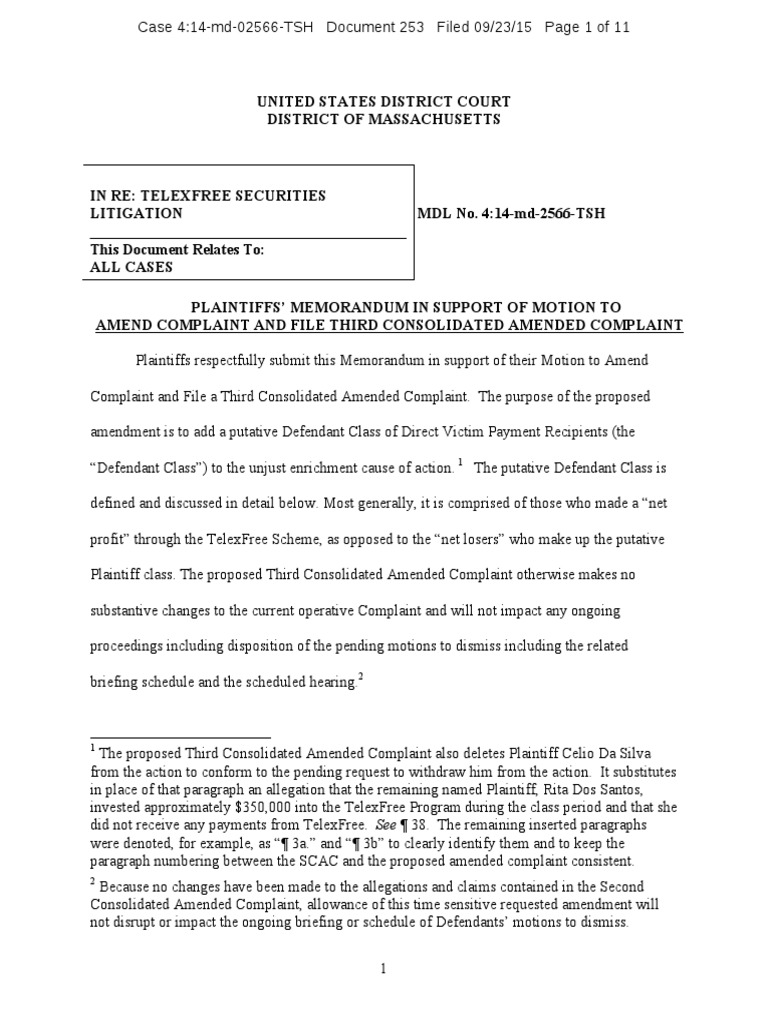#253 TelexFree Motion To Amend Complaint | PDF | Lawsuit | Complaint