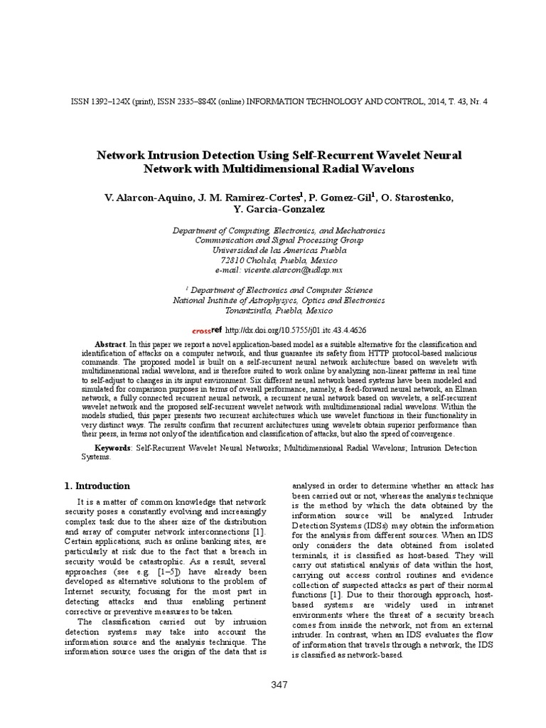 Network Intrusion Detection Using Self Recurrent Neural Network Architecture Based On Wavelets