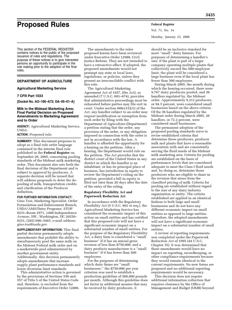 Proposed Rule: Milk Marketing Orders: Mideast | PDF | Midwestern United ...