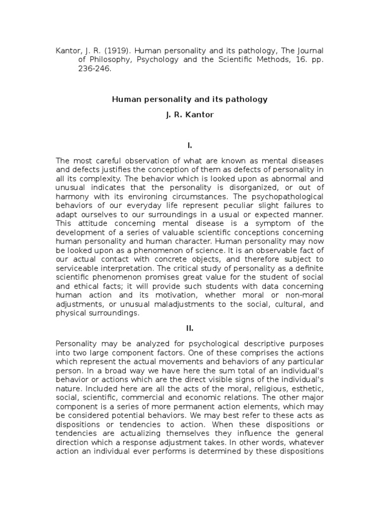 Kantor 1919 Human Personality and Its Pathology | PDF | Instinct ...