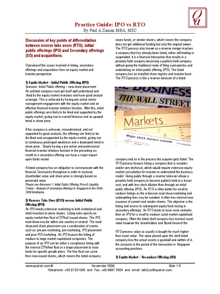 IPO Versus RTO | PDF | Initial Public Offering | Public Company