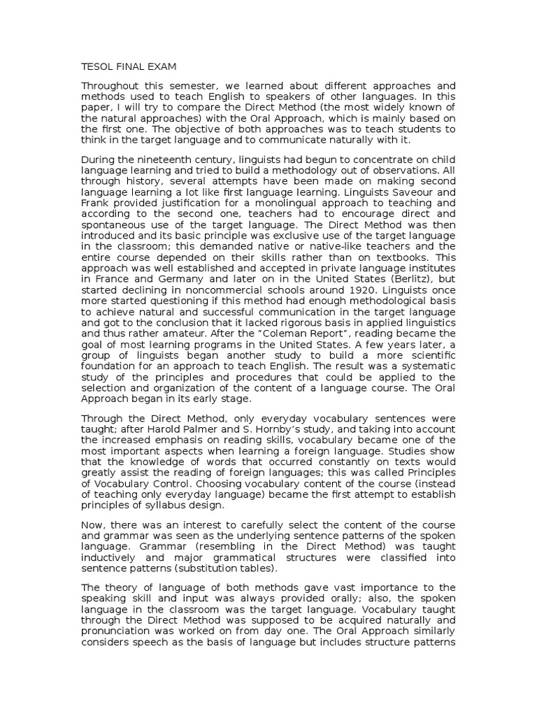 Tesol Methods Comparison Pdf Vocabulary English As A Second Or