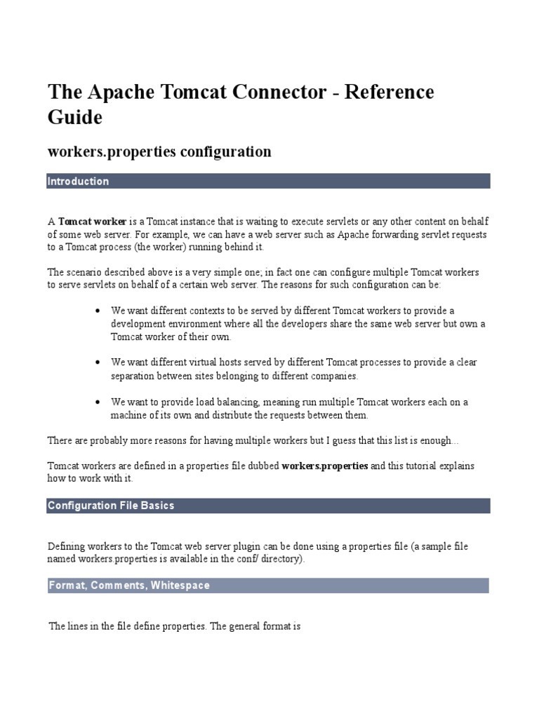 The Apache Tomcat Connector - Reference Guide: Workers - Properties Configuration | PDF | Port ...