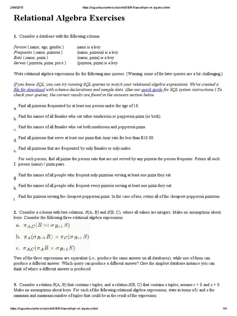 Relational Algebra Exercises: File For Download Quick Guide | PDF ...