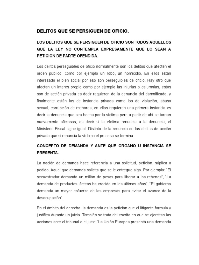 Delitos Que Se Persiguen de Oficio | PDF | Demanda judicial | Justicia