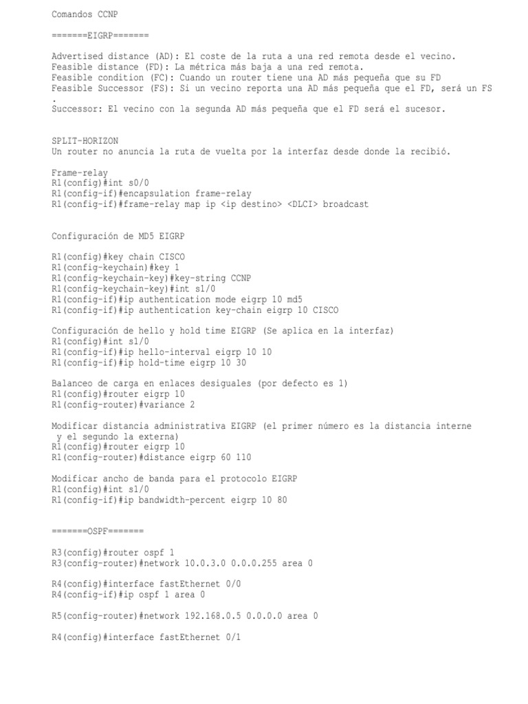 Comandos CCNP | PDF | Enrutador (Computación) | Protocolos de comunicaciones