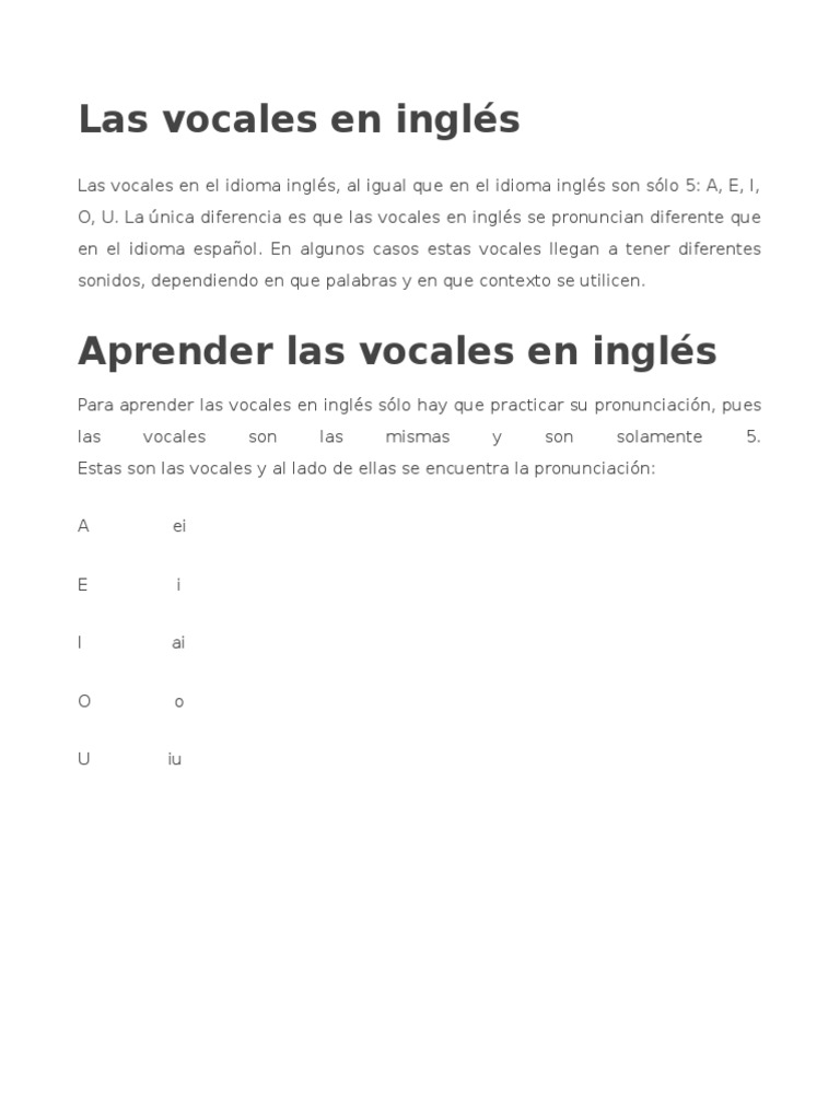 Vocales En Ingles Y Pronunciacion