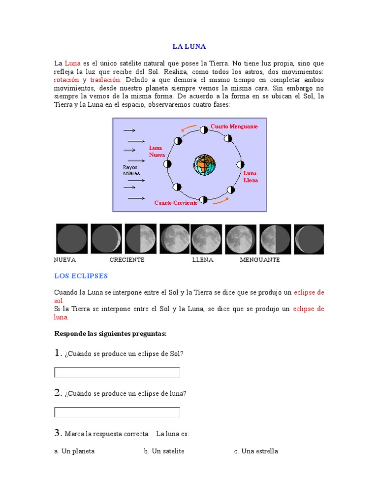 Hoja De Trabajo Sobre La Luna