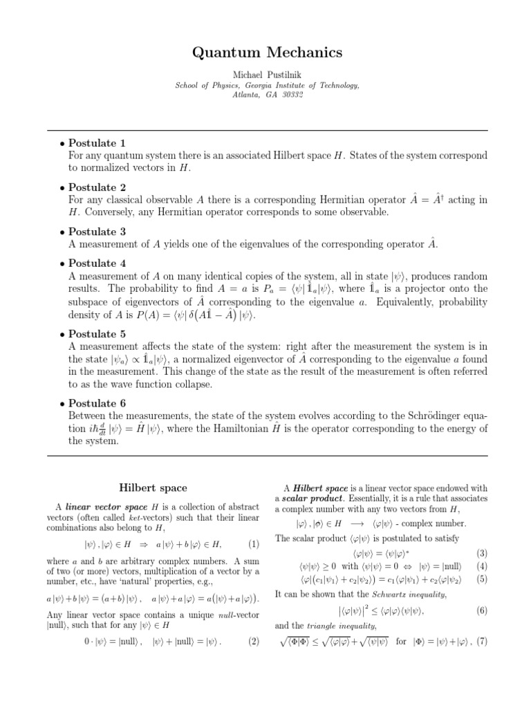 Quantum Mechanics: School of Physics, Georgia Institute of Technology, Atlanta, GA 30332 | PDF ...
