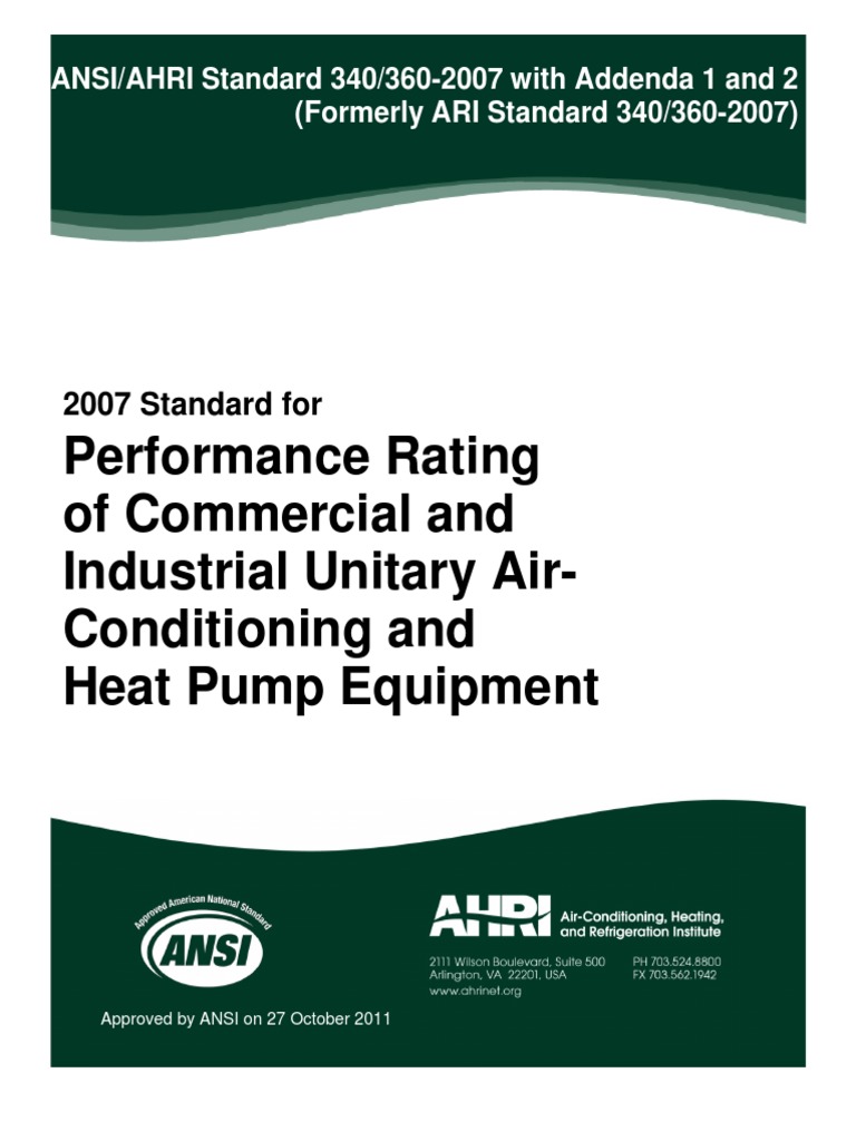 ANSI AHRI Standard 340-360-2007 With Addenda 1 and 2 | PDF | Air ...