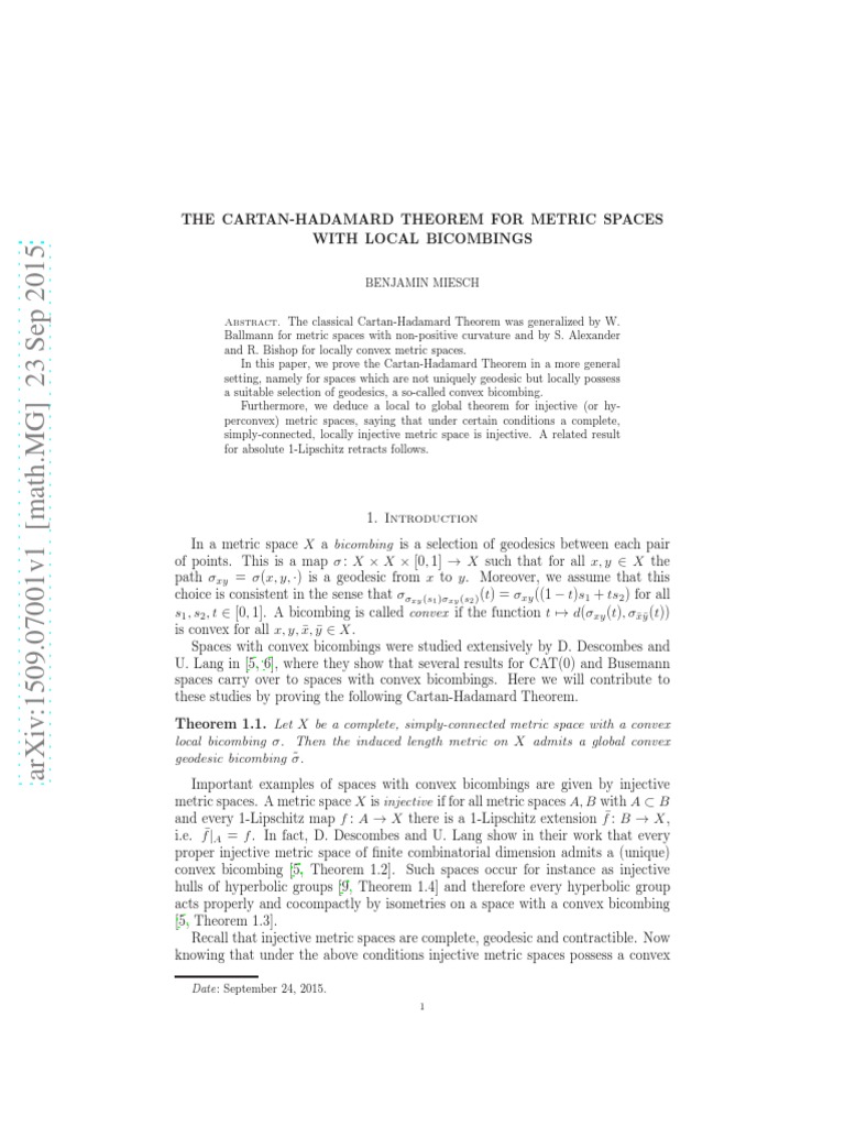 The Cartan-Hadamard Theorem For Metric Spaces With Local Bicombings | PDF | Metric Space ...