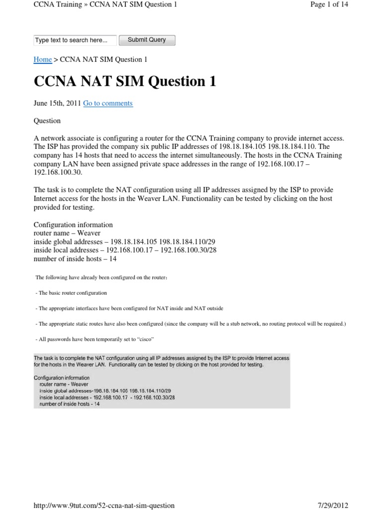 52 Ccna Nat Sim Question Pdf Cisco Certifications Router Computing