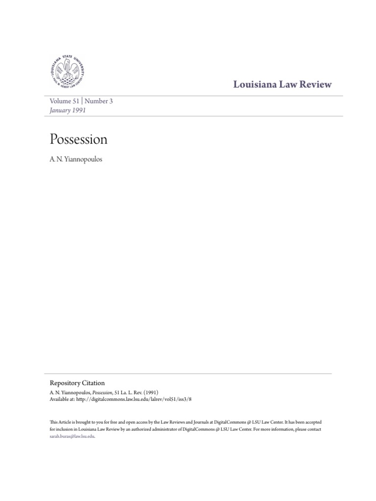 Possession: Louisiana Law Review | PDF | Ownership | Louisiana