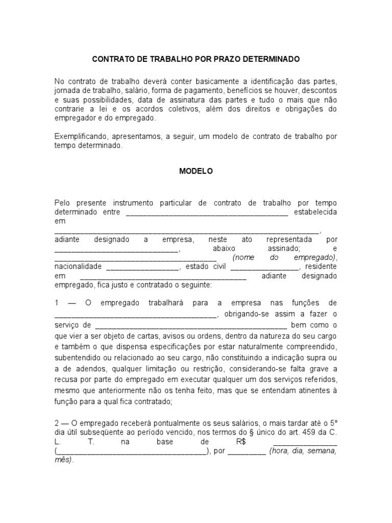 Contrato de Trabalho Por Tempo | PDF | Trabalho temporário | Expediente