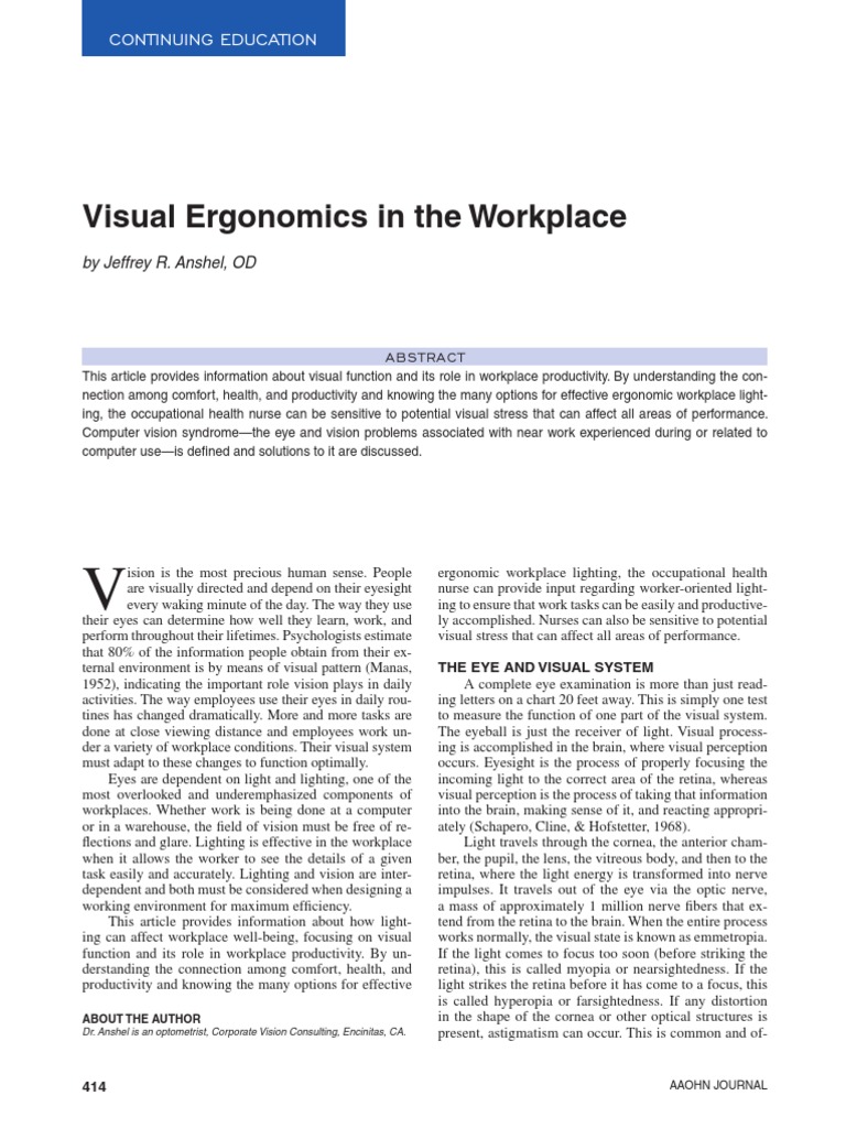 Visual Ergonomics in The Workplace | PDF | Glasses | Lighting