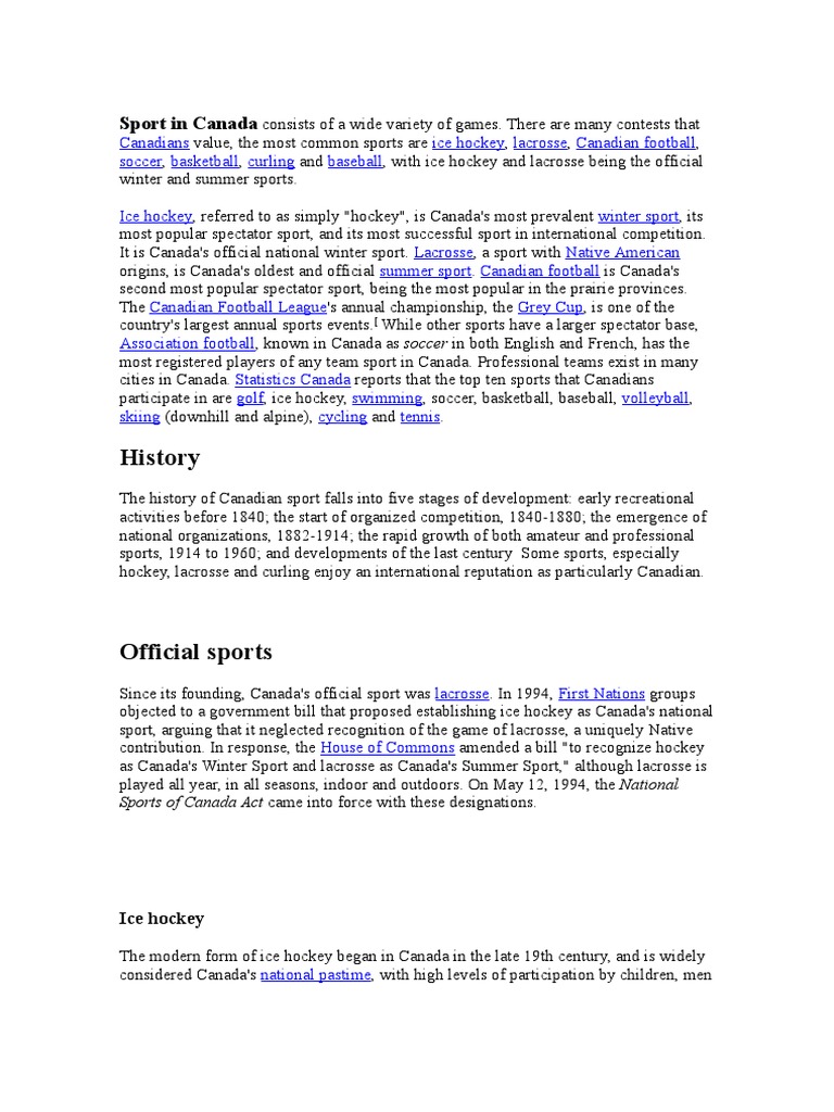 History: Sport in Canada | PDF | Canada | Sports