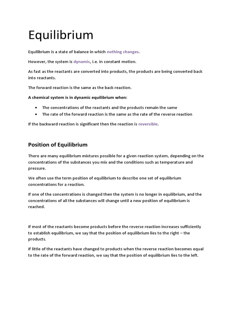 Position of Equilibrium | PDF | Chemical Equilibrium | Chemical Reactions