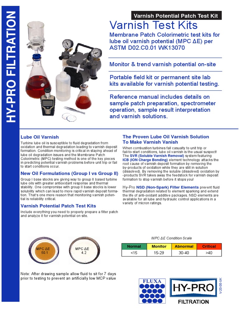 Varnish Test Kits for Lube Oil Monitoring | PDF | Varnish | Filtration