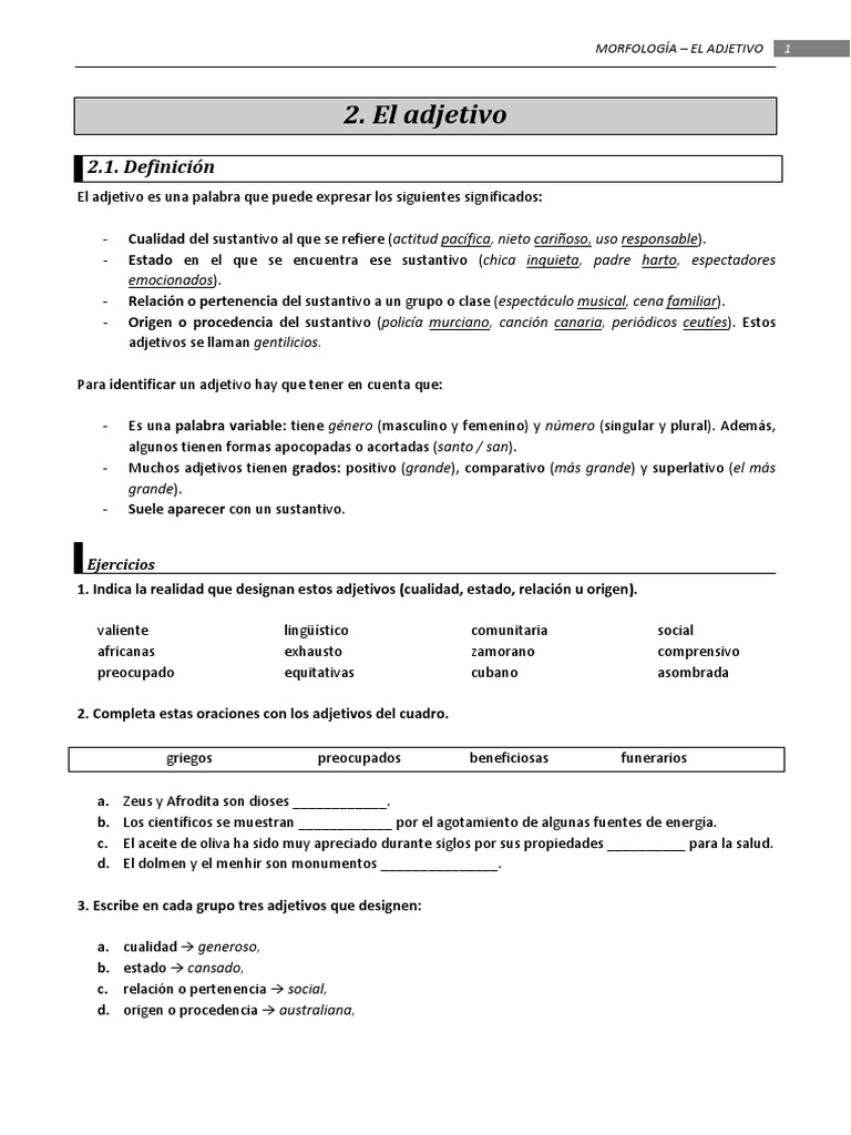 Morfología del Adjetivo en Español | PDF | Adjetivo | Género gramatical