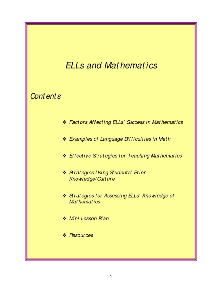 Math Strategies To Support Ell Students | PDF | Teaching Mathematics ...