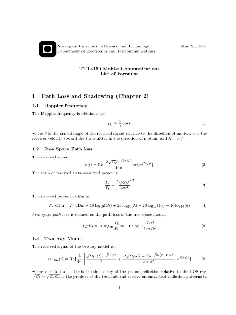 List of Formulas | PDF | Antenna (Radio) | Broadcast Engineering