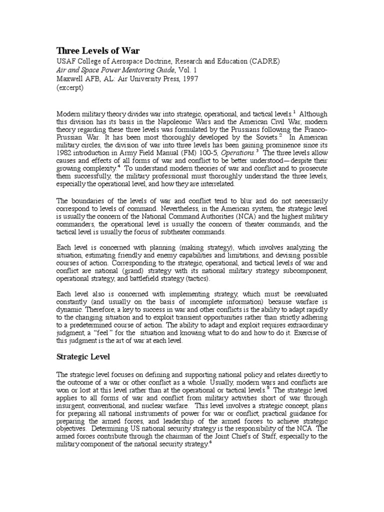 Three Levels of War | Military | Operational Level Of War