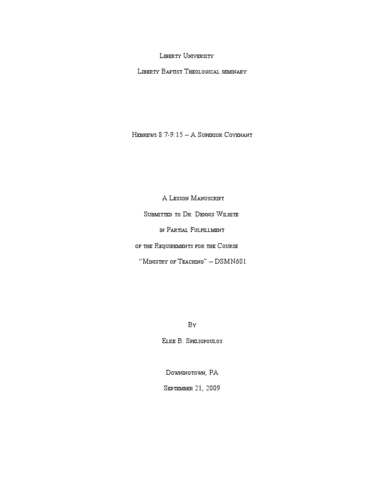 Lesson Manuscript Using HBLT Method For Hebrews 8:7-9:15 | PDF | New ...