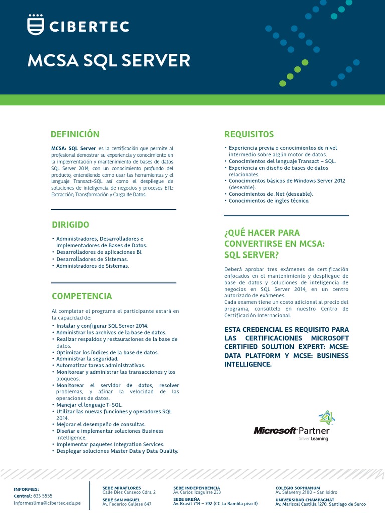 Mcsa SQL Server 2014 | PDF | Servidor SQL de Microsoft | Tecnologías de ...