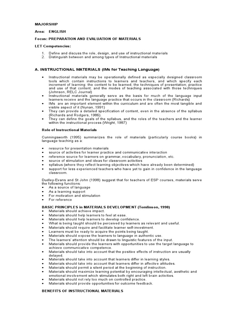 Preparation and Evaluation of IM | PDF | Learning | Language Education