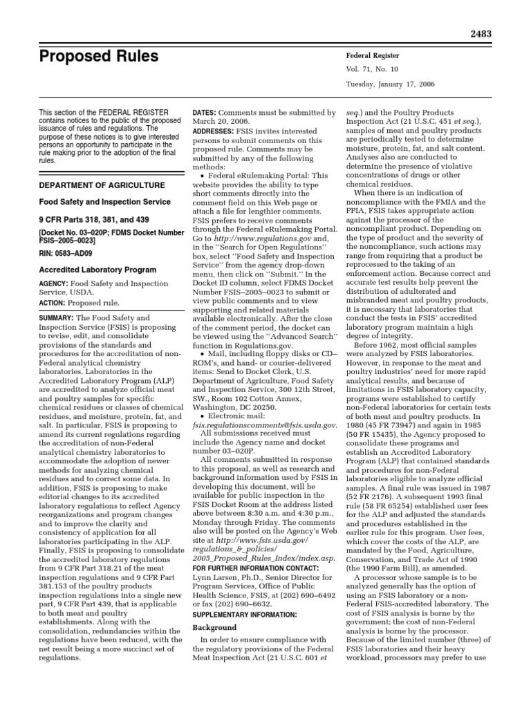 Proposed Rule: Meat and Poultry Inspection: Accredited Laboratory ...