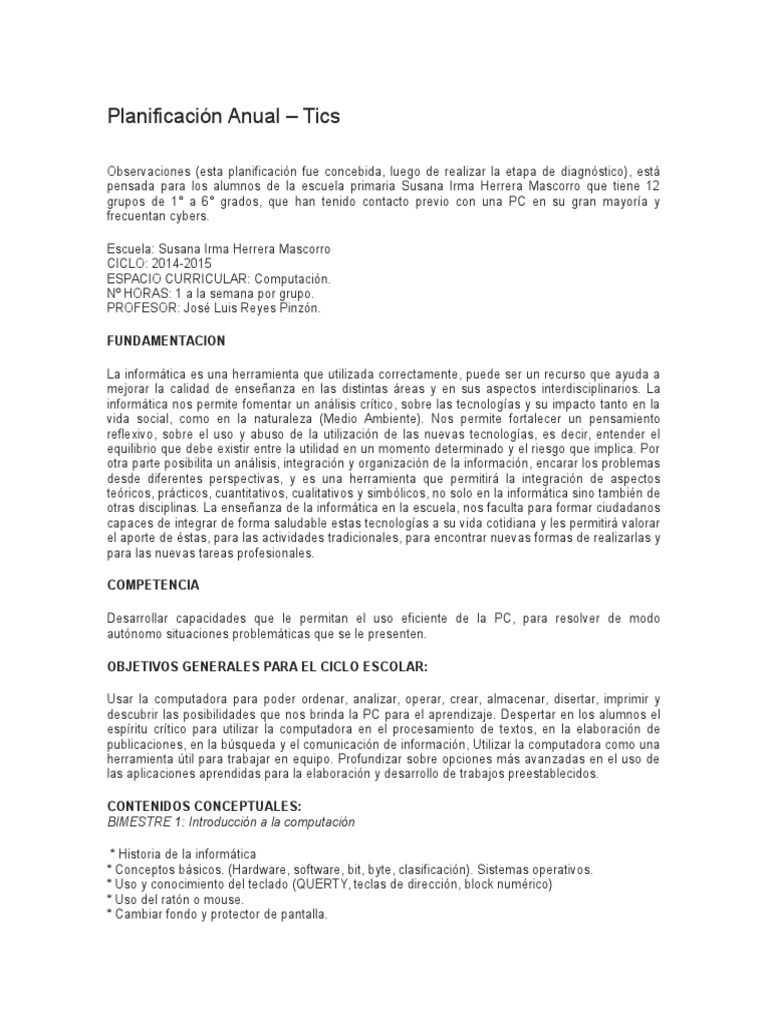 Planificación Anual de TICS | PDF | Programa de computadora | Programación
