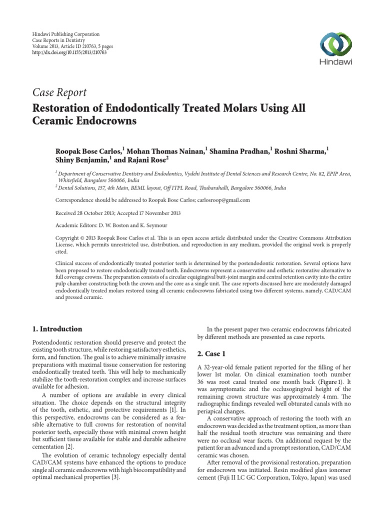 Case Report: Restoration of Endodontically Treated Molars Using All ...