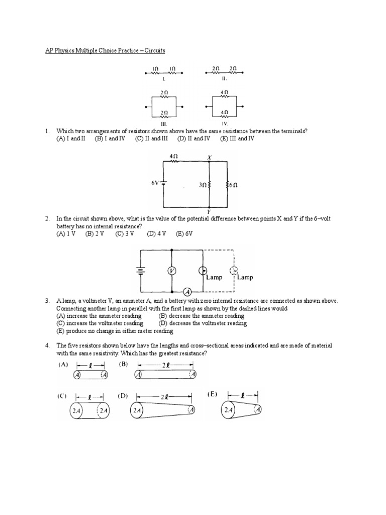 AP Physics Circuit Practice Questions | PDF | Series And Parallel ...