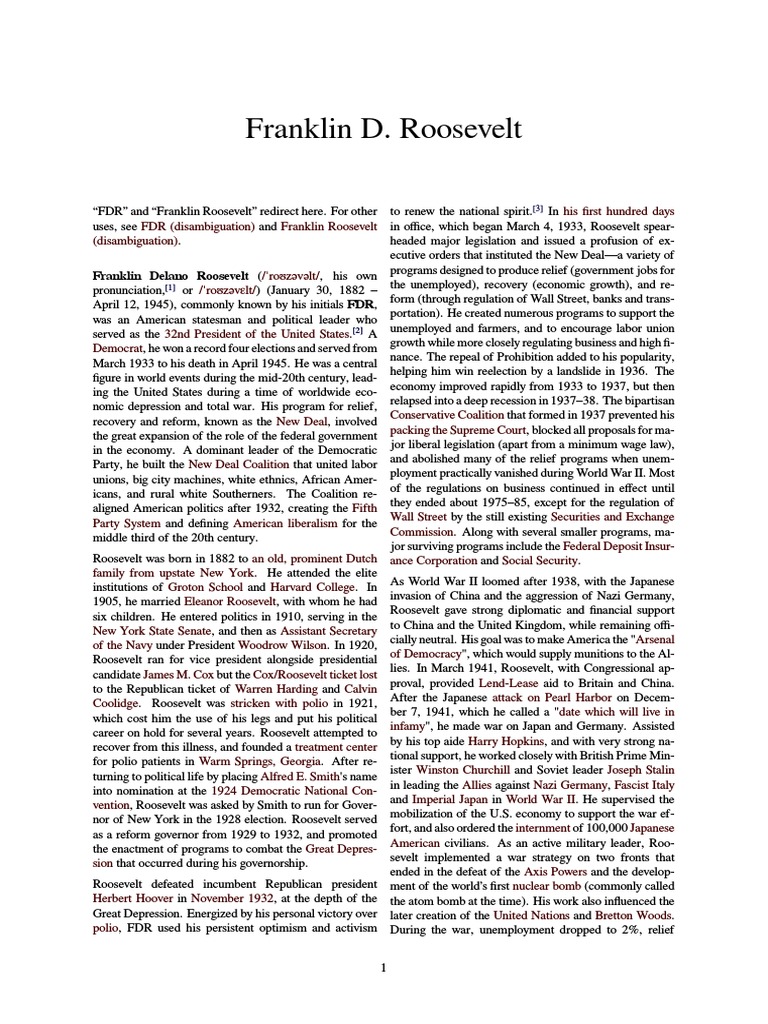 Franklin D. Roosevelt | PDF | Franklin D. Roosevelt | New Deal