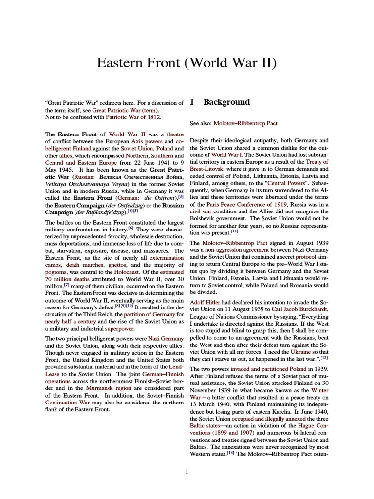 Eastern Front in WWII: Key Conflicts | PDF | Eastern Front (World War ...