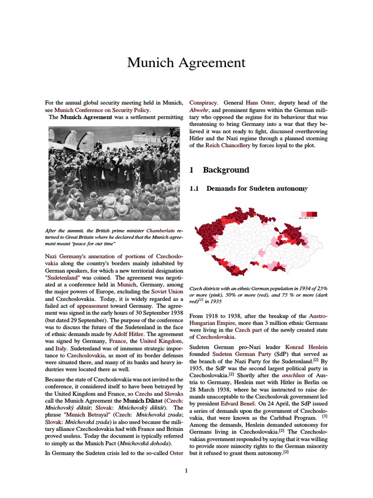 Munich Agreement | Download Free PDF | Neville Chamberlain | Czechoslovakia